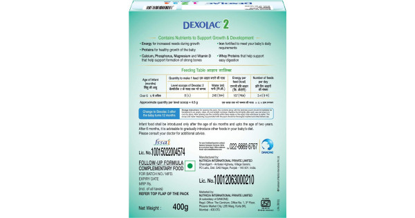 Dexolac 2 Powder 400g : Buy Dexolac 2 Powder 400g Online at Best Price ...